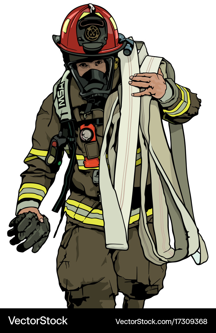 Lone Firefighter with Hose Royalty Free Vector Image