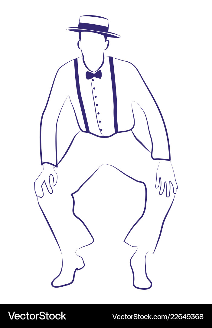 Man with hat dancing charleston ink line drawing Vector Image