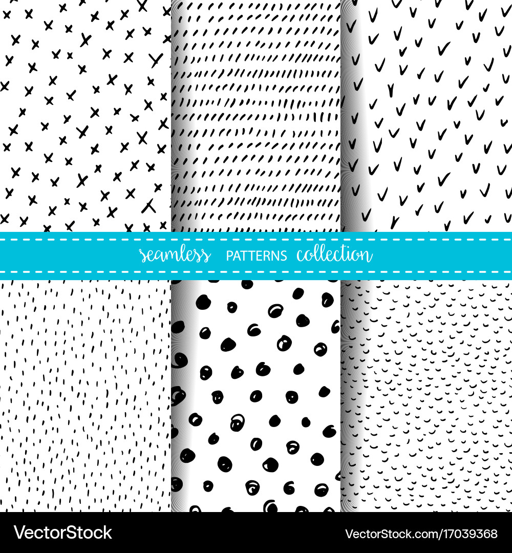 Six Hand-Drawn Ink Patterns Royalty Free Vector Image