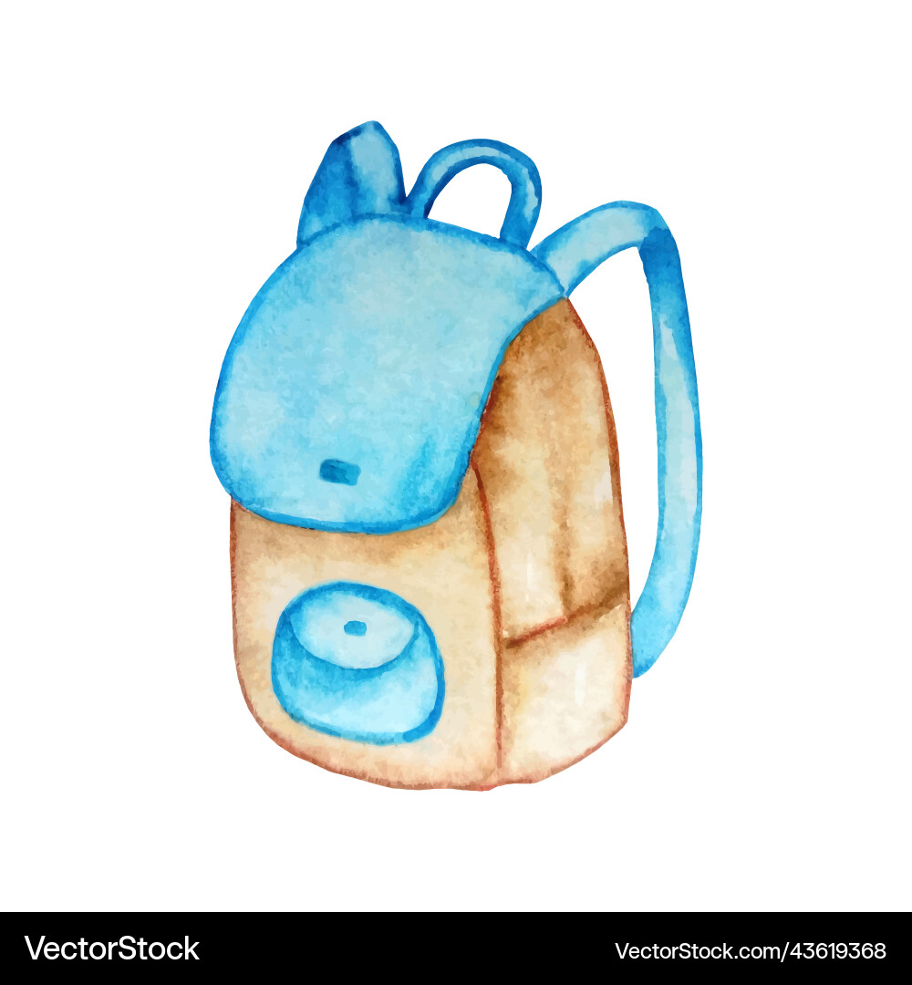Watercolor of blue school backpack Royalty Free Vector Image