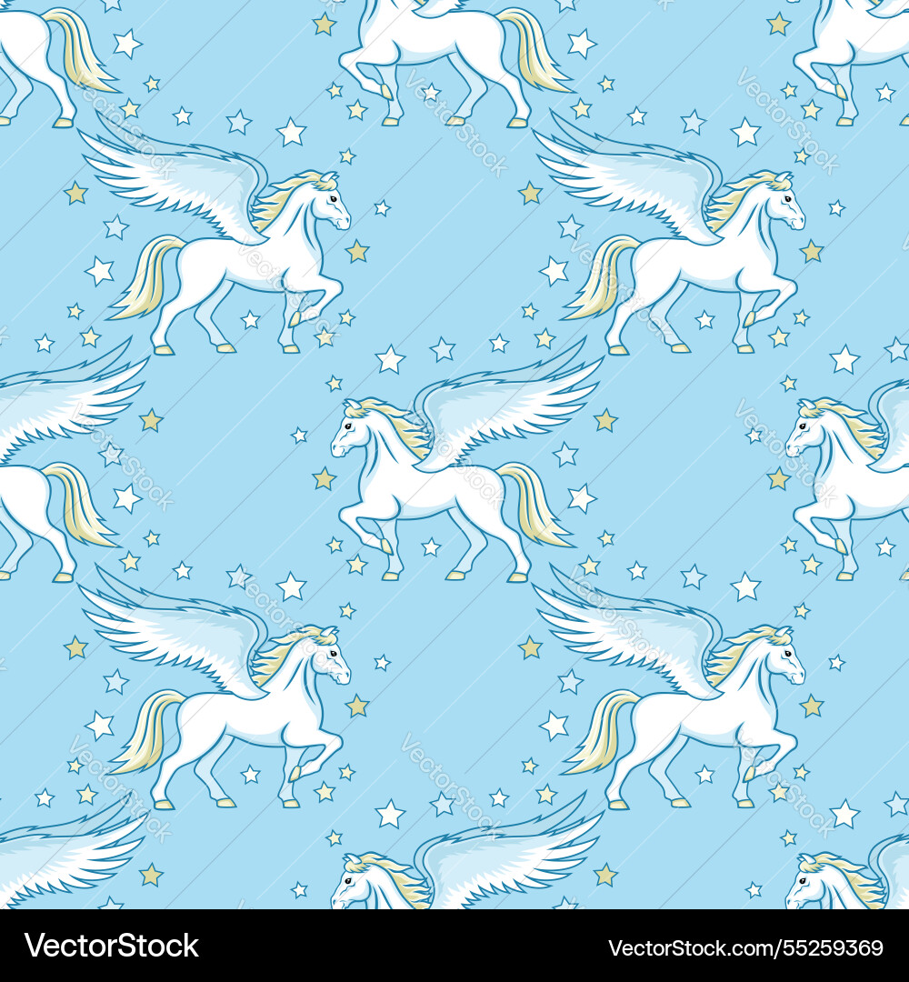 Seamless pattern with pegasus and stars Royalty Free Vector
