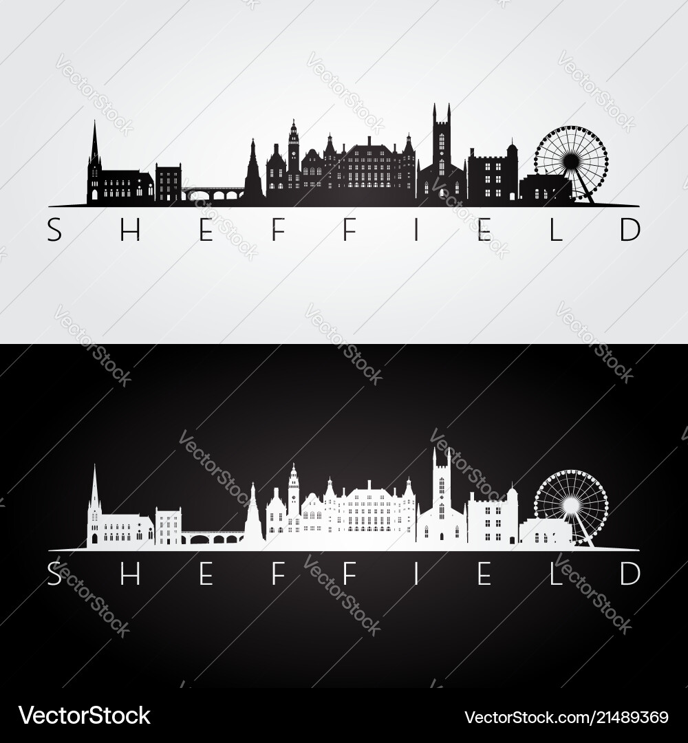 Sheffield skyline and landmarks silhouette Vector Image
