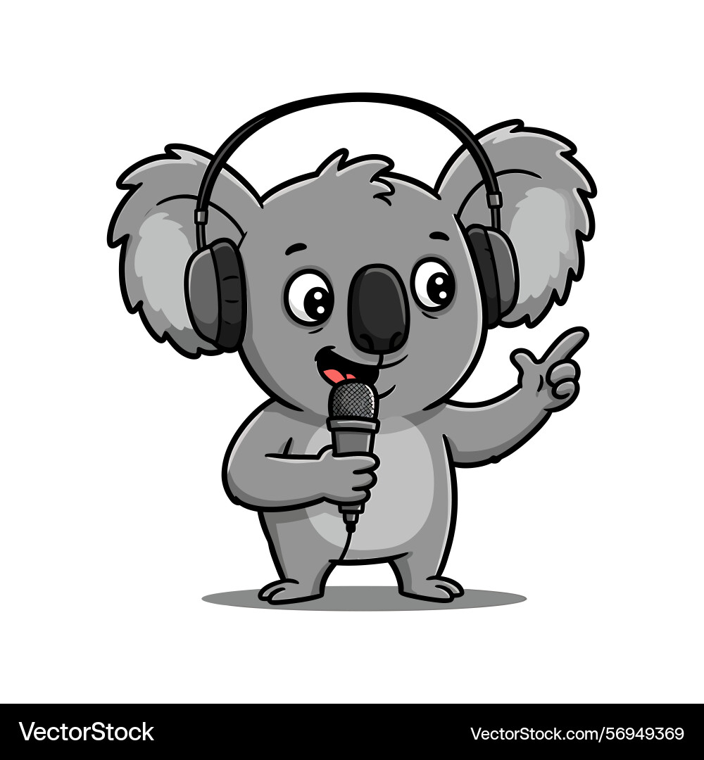 Singing koala clipart with headphones Royalty Free Vector