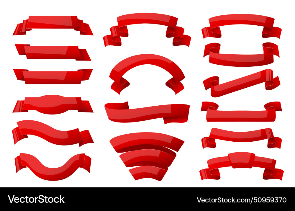 Cartoon red ribbons curvy decorative elements Vector Image