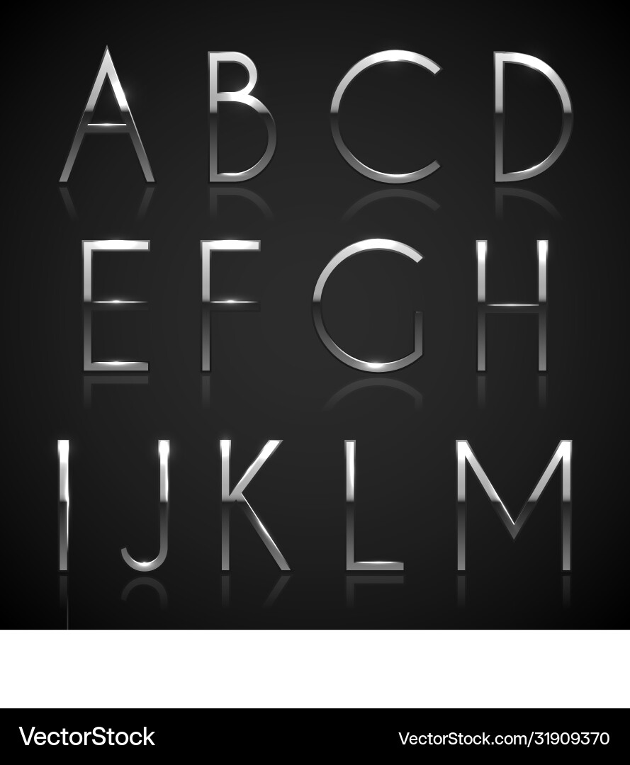 Metallic silver alphabet letters collection Vector Image