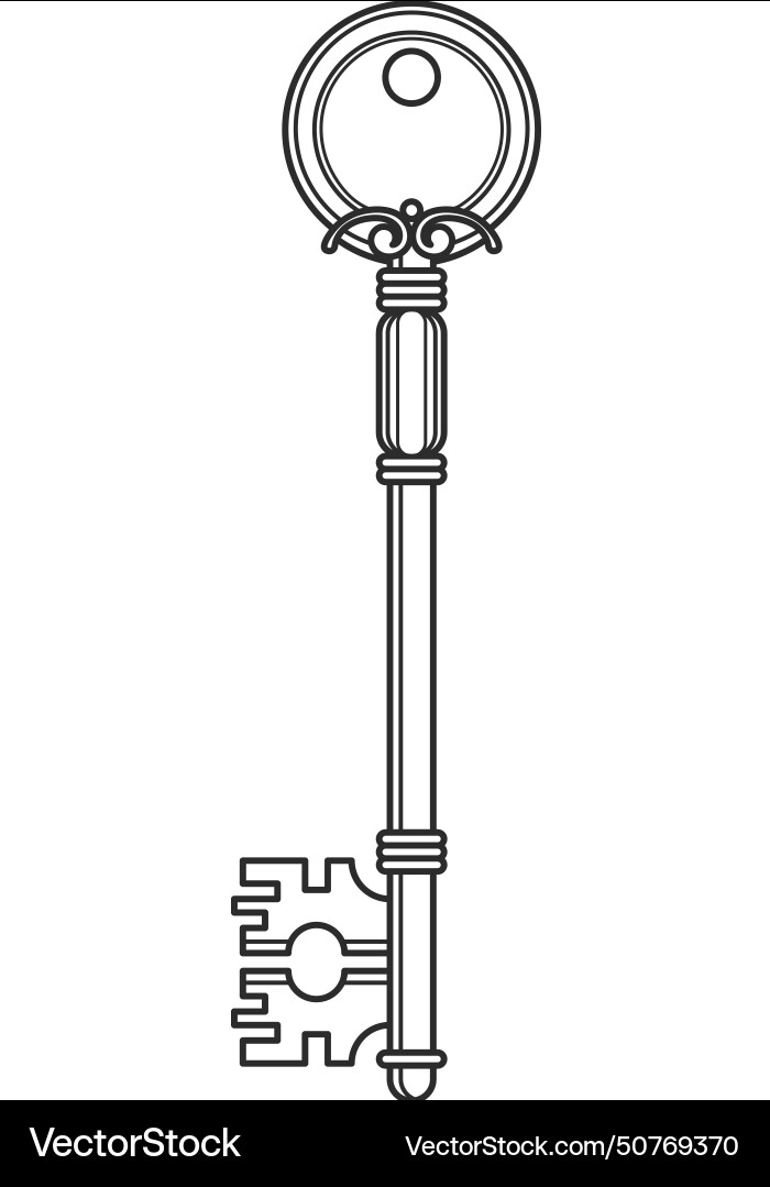 Ornate key metal baroque style line icon Vector Image