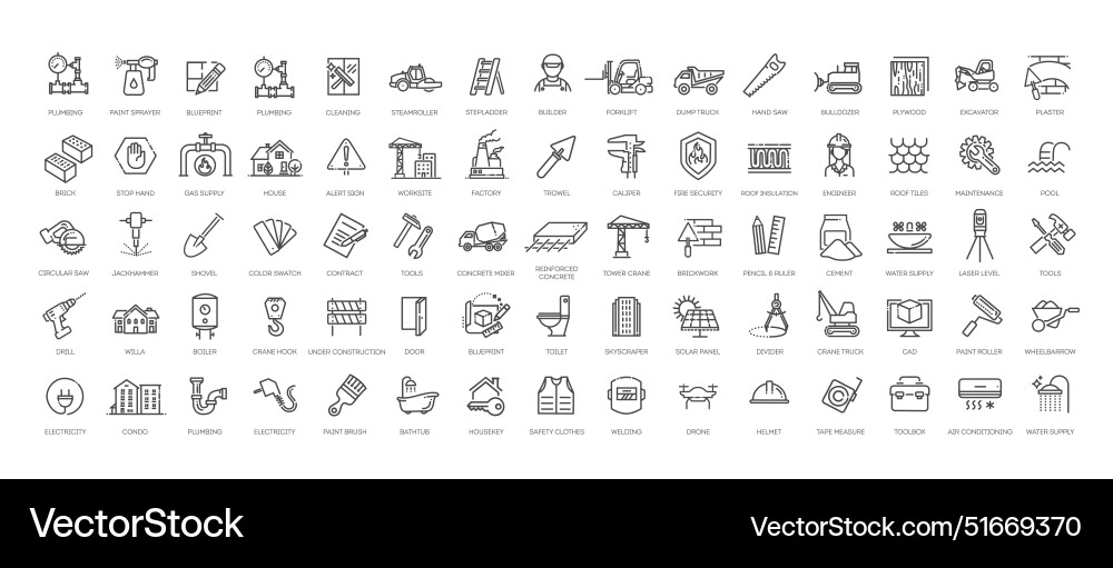 Outline web icons set - building construction Vector Image
