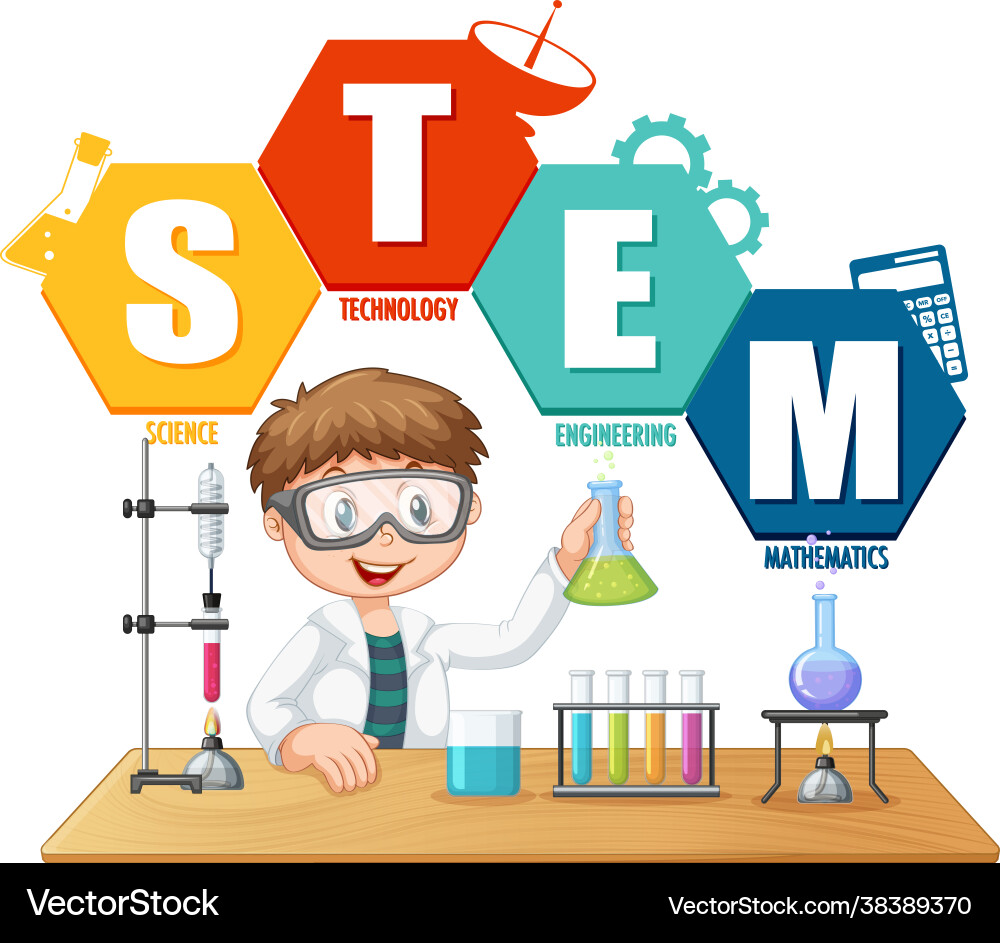 Stem education logo with scientist kid cartoon Vector Image