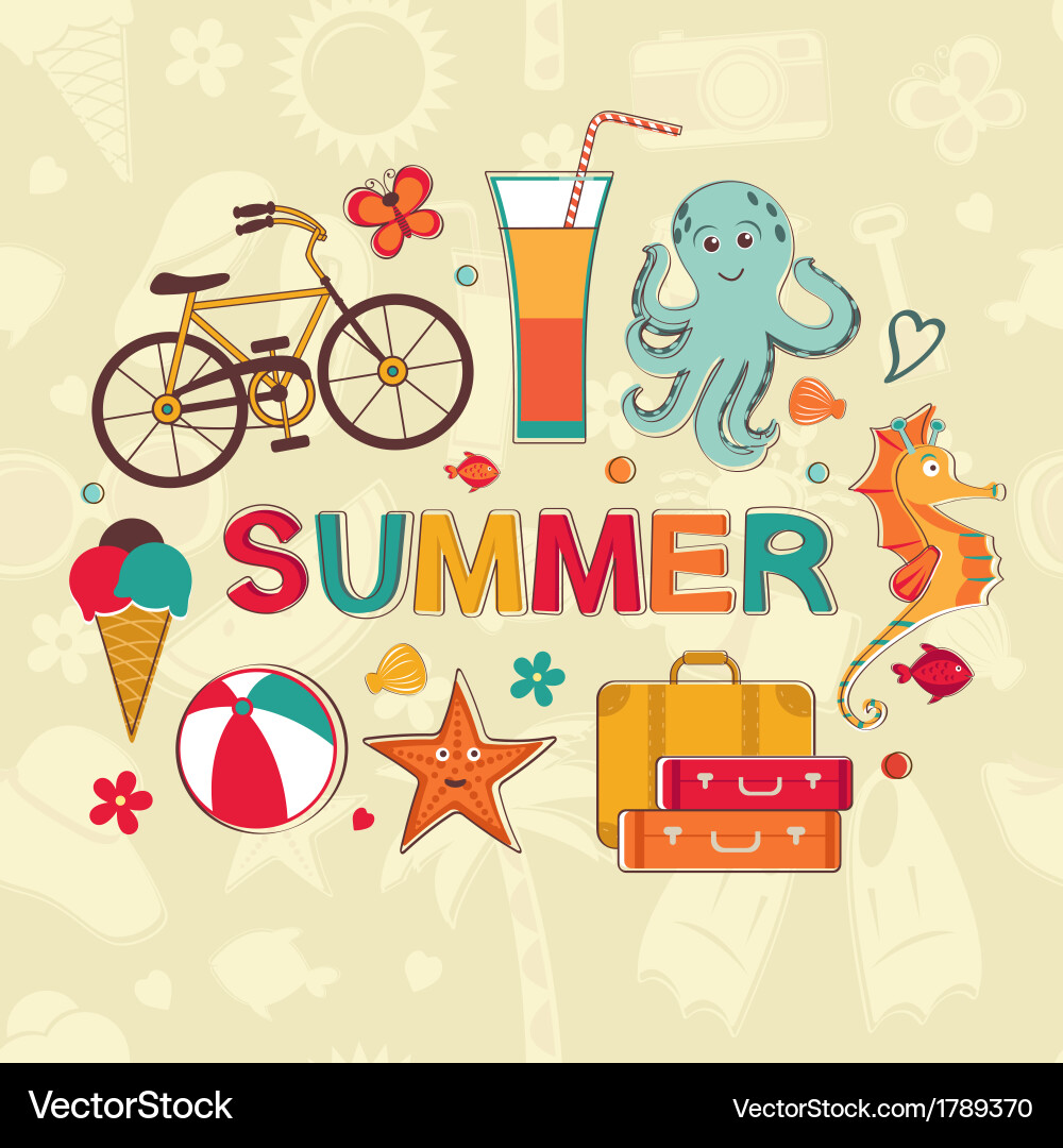 Sommer Cartoon Set Lizenzfreies Vektorbild - VectorStock