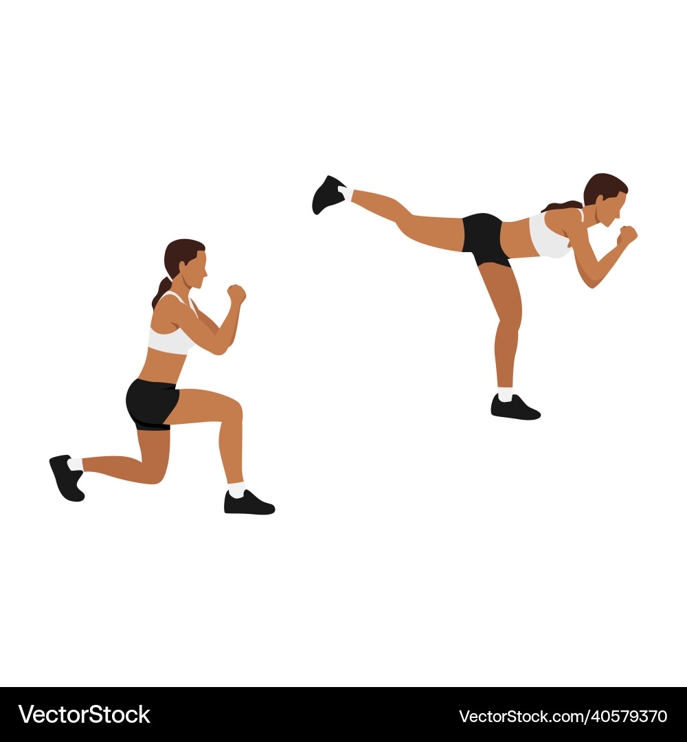 Woman doing lunge back kick exercise Royalty Free Vector