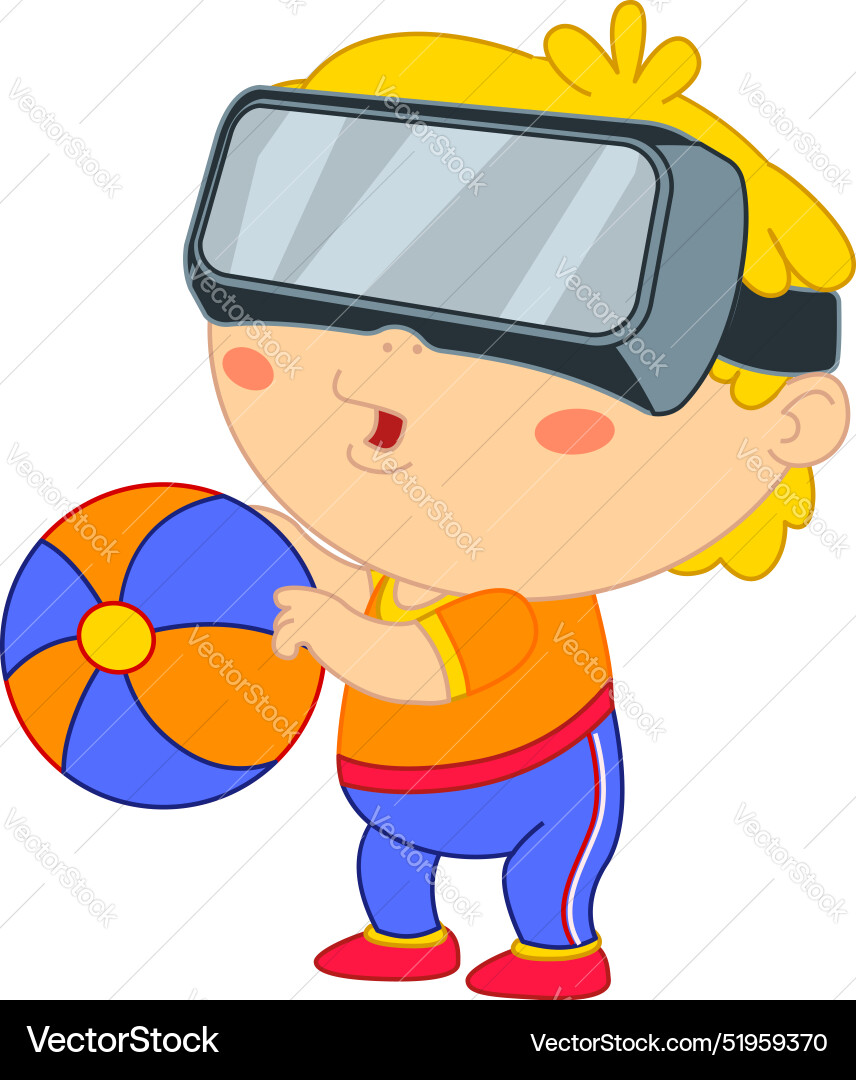 Young boy wearing vr headset playing with ball Vector Image