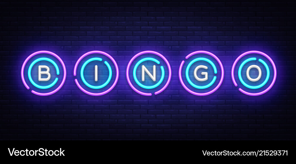 Bingo neon sign design template lotto Royalty Free Vector