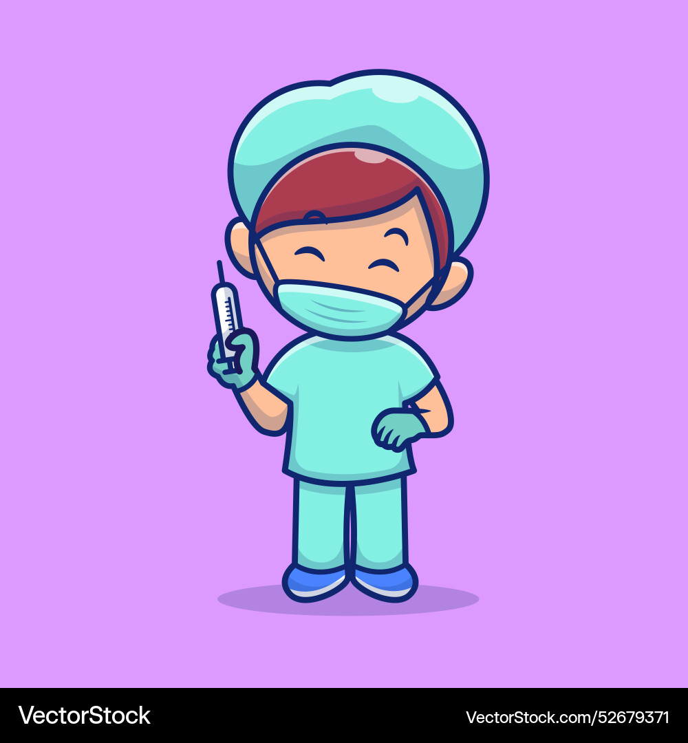 Cute nurse with injection cartoon Royalty Free Vector Image