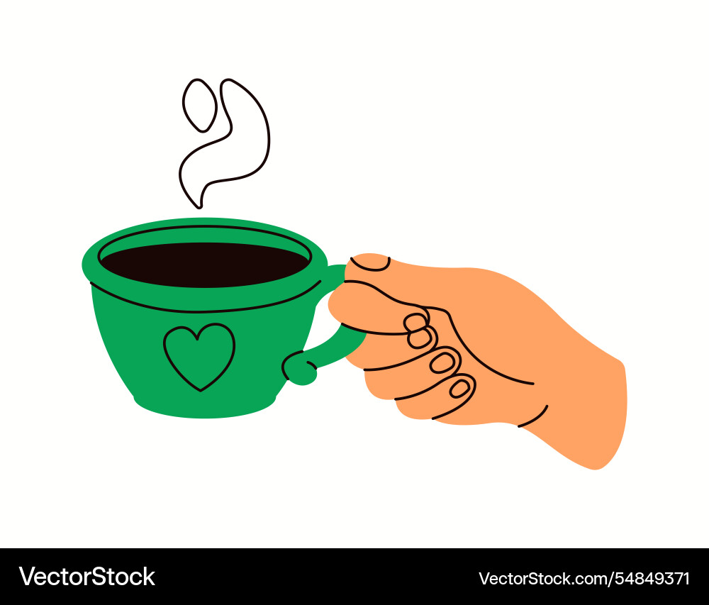 Hand holding cup of coffee flat color Royalty Free Vector