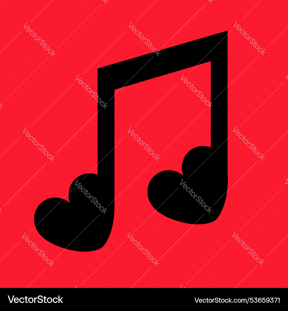Music note icon heart shape sign symbol black Vector Image