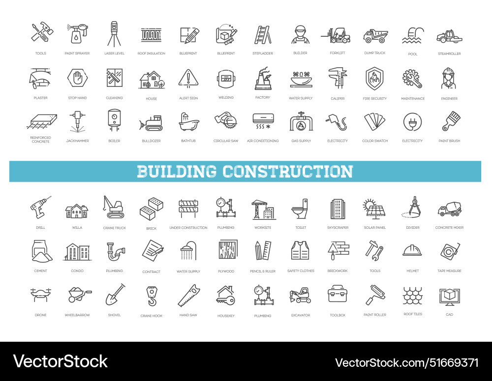 Outline web icons set - building construction Vector Image