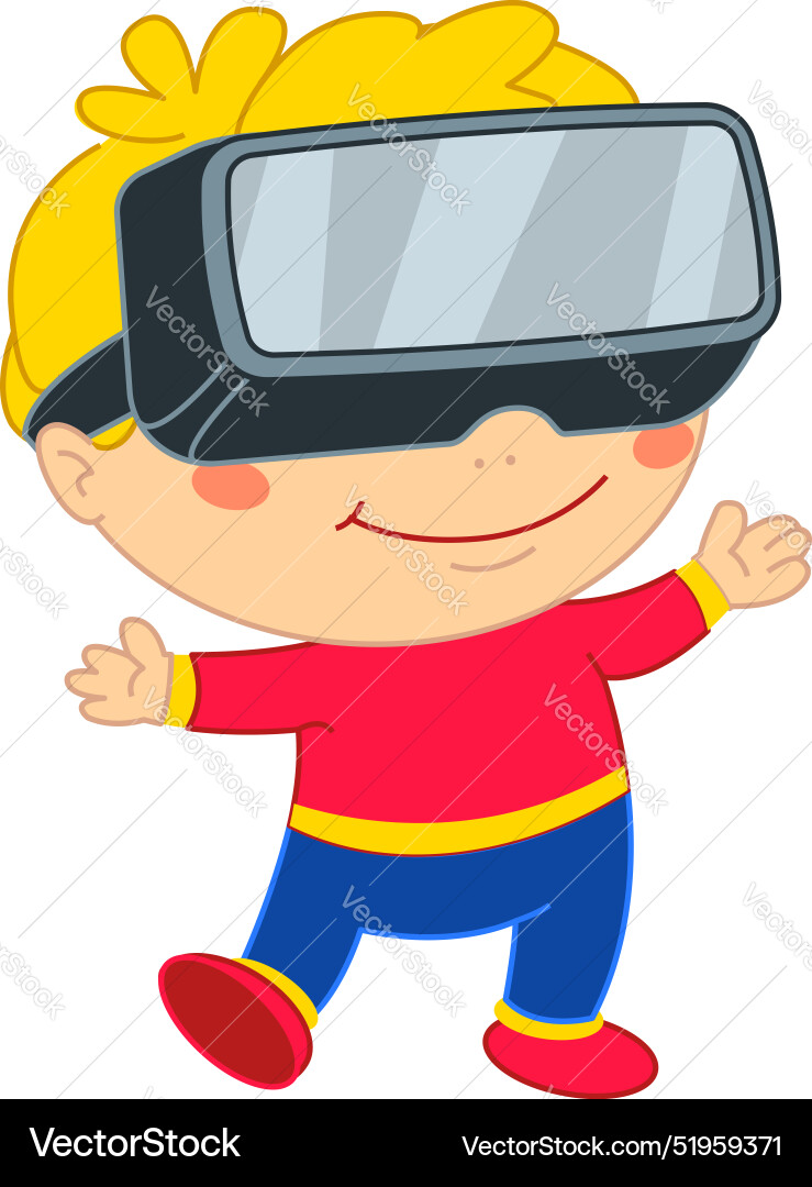 Smiling boy experiencing virtual reality using Vector Image