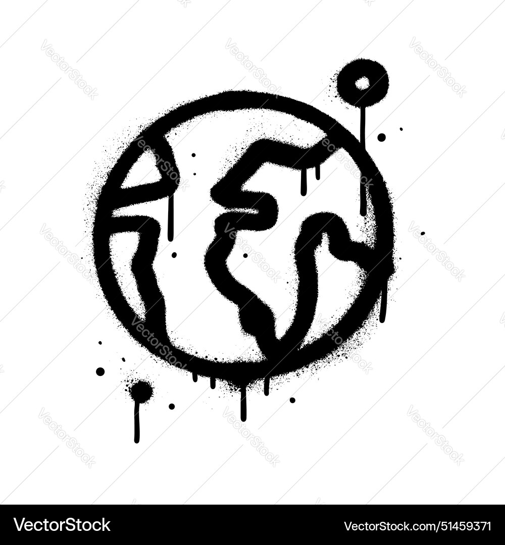 Spray painted urban graffiti globe world map icon Vector Image