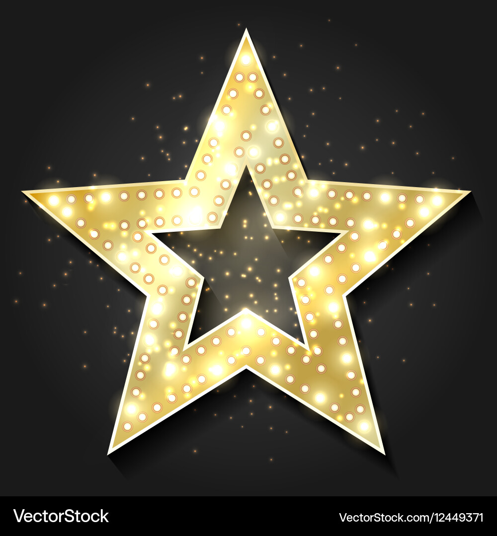 Stars shape retro 3d frame with lights hollywood Vector Image