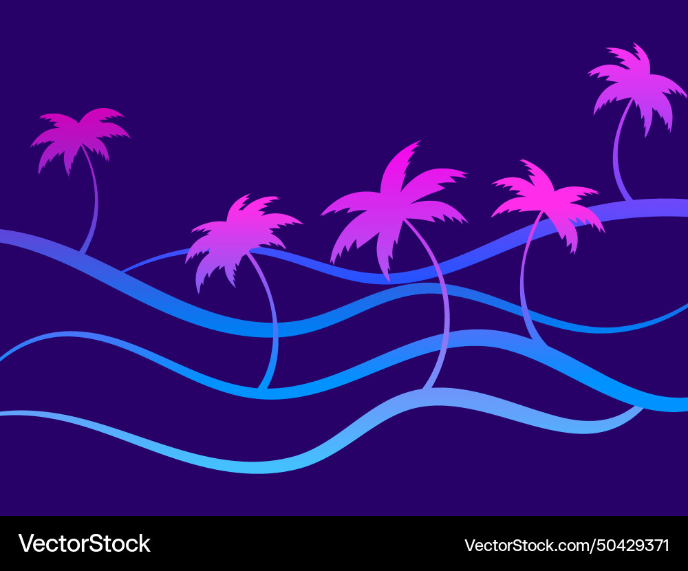 Tropical wave landscape with palm trees at sunset Vector Image