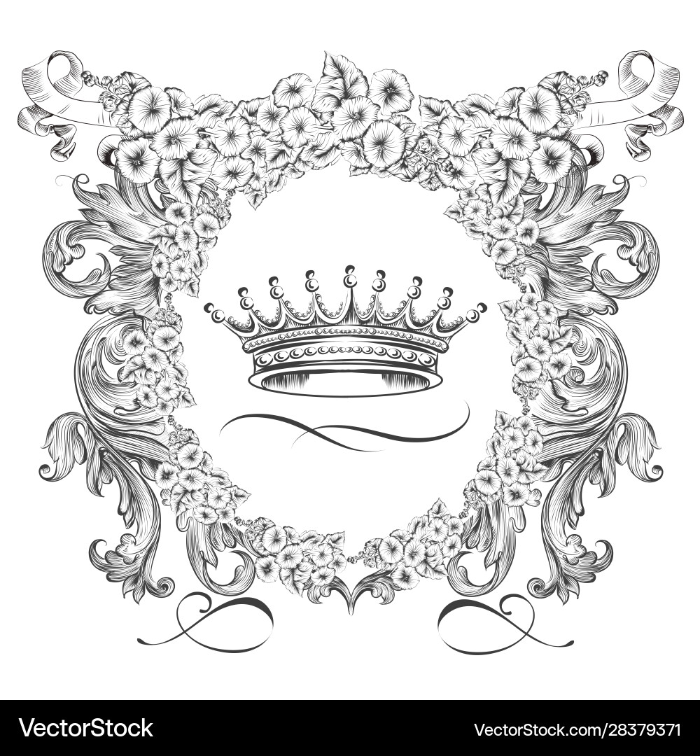 Vintage Heraldic Shield with Flowers Royalty Free Vector
