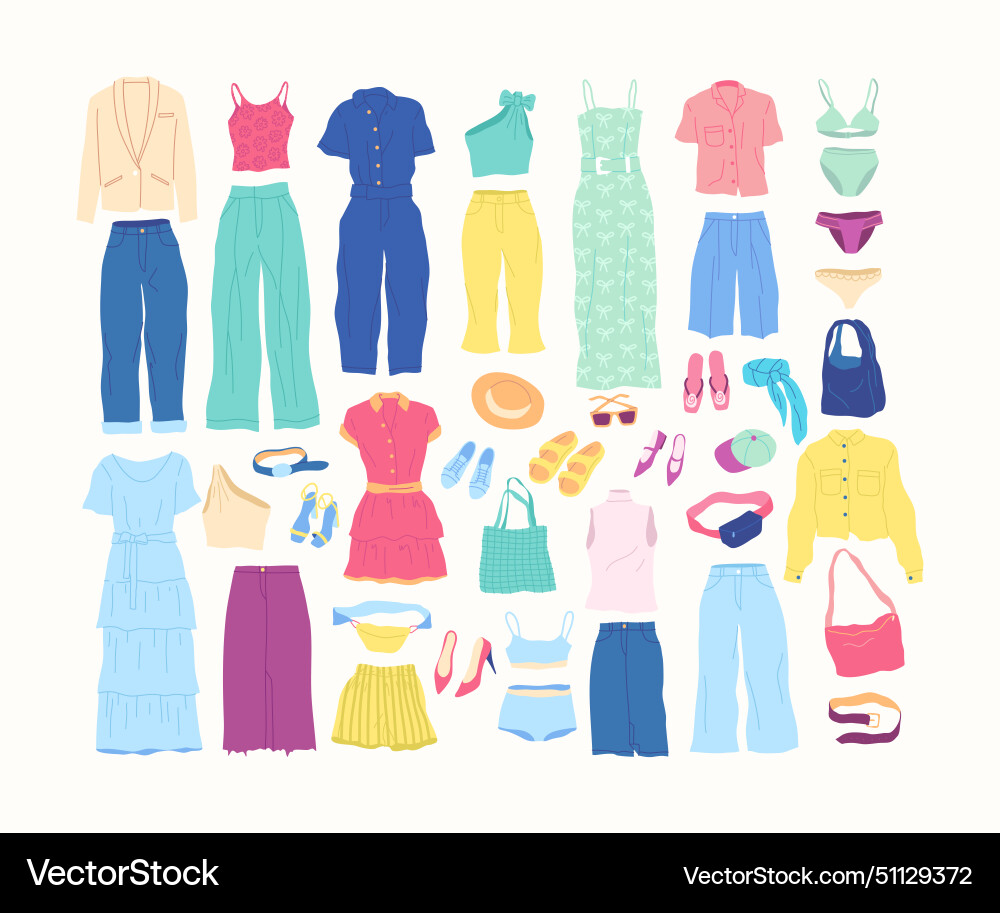 Cartoon clothes female summer set Royalty Free Vector Image
