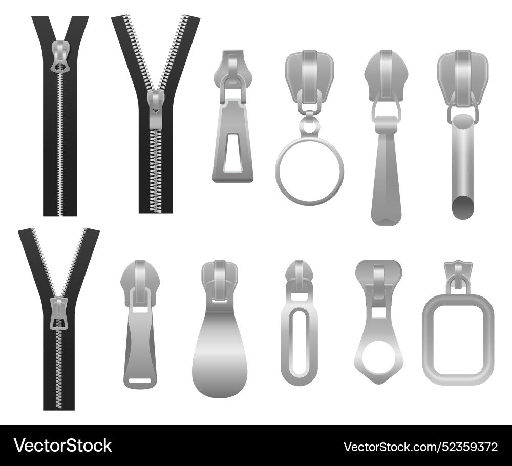 Collection of various zipper pullers and full Vector Image