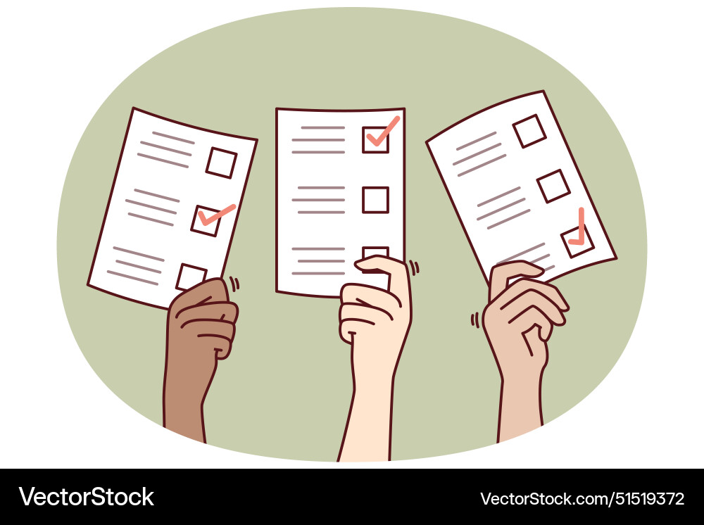 Hands with vote ballot papers during democratic Vector Image