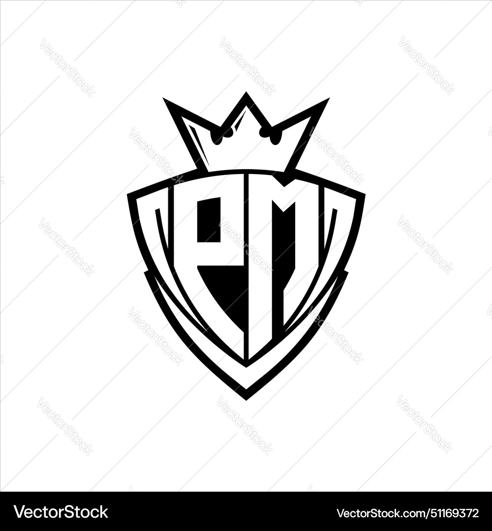 Pm letter logo with sharp triangle shield shape Vector Image