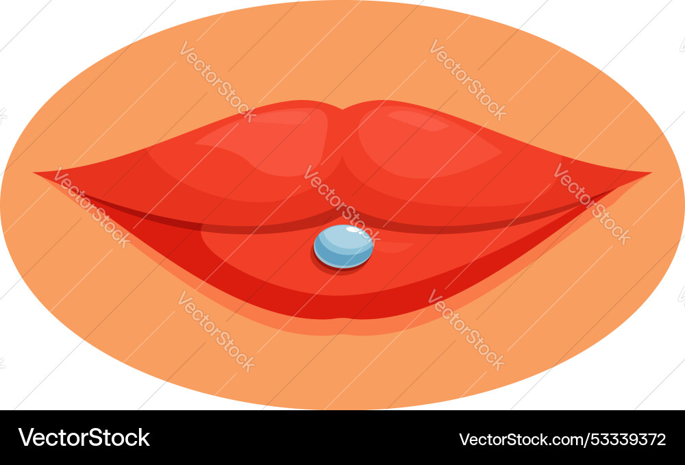Red lips showing piercing jewelry closeup Vector Image