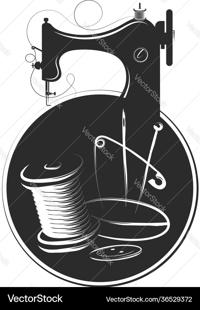 Sewing machine needle thread cutting and Vector Image