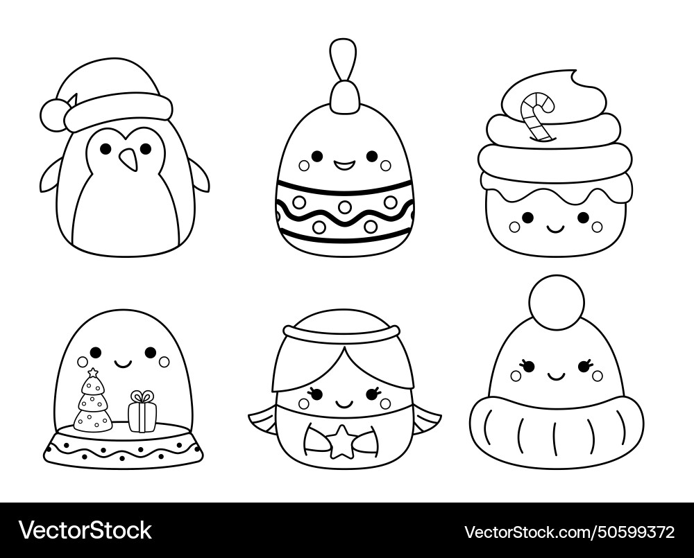 Squishmallow black and white christmas characters Vector Image