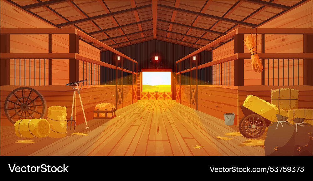 Empty stable inside perspective view of aisle Vector Image