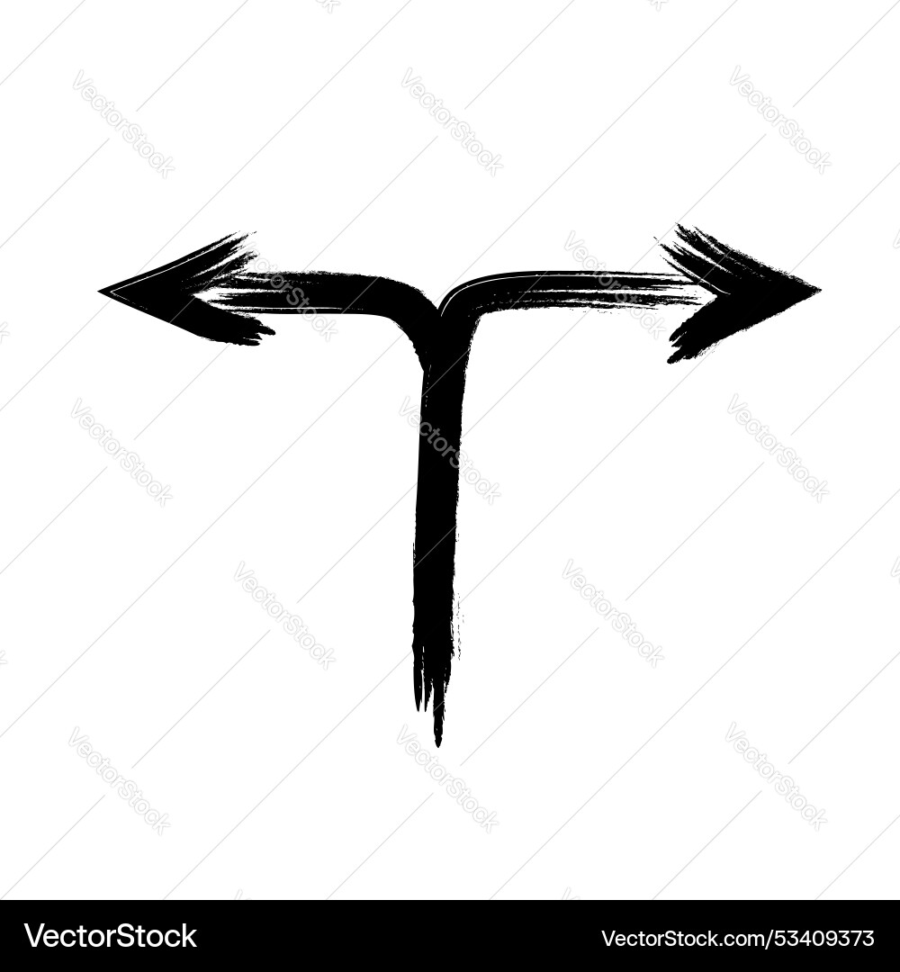 Hand drawn black grunge diverging double arrow Vector Image