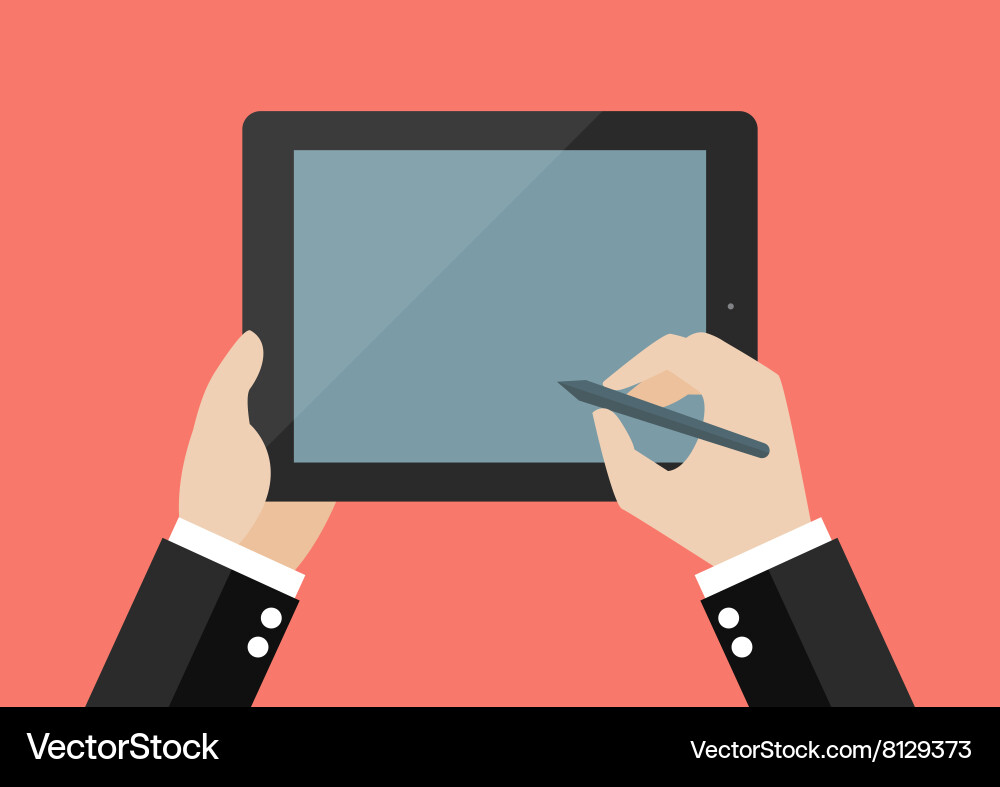 Hand writing on blank screen of tablet Royalty Free Vector