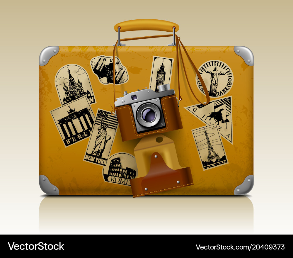 Old small threadbare suitcase with a retro photo Vector Image