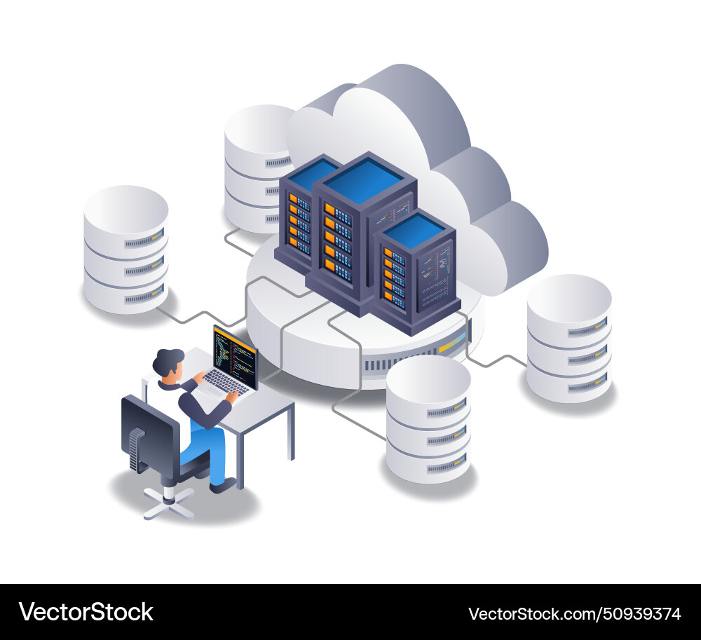 Business cloud server management operator flat Vector Image