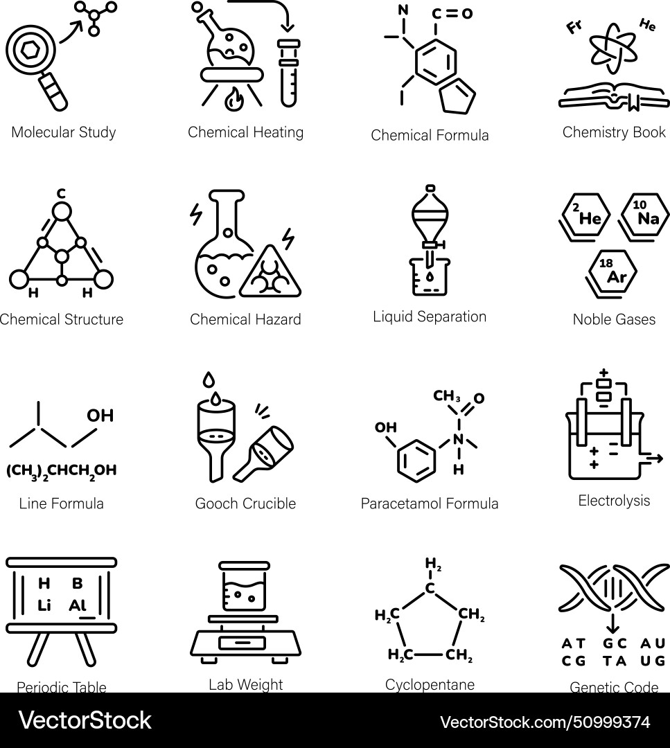 Chemical equations and lab testing linear icons Vector Image