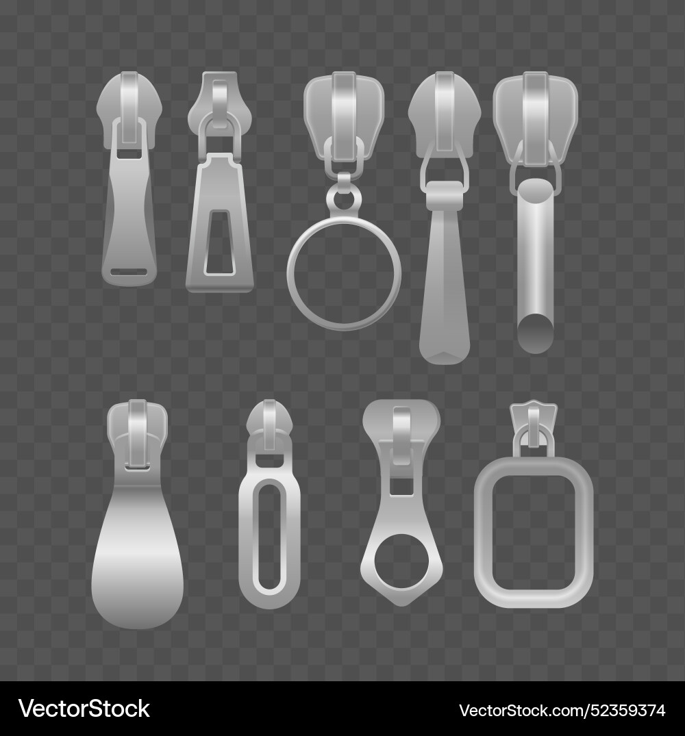 Collection of different metallic zipper designs Vector Image