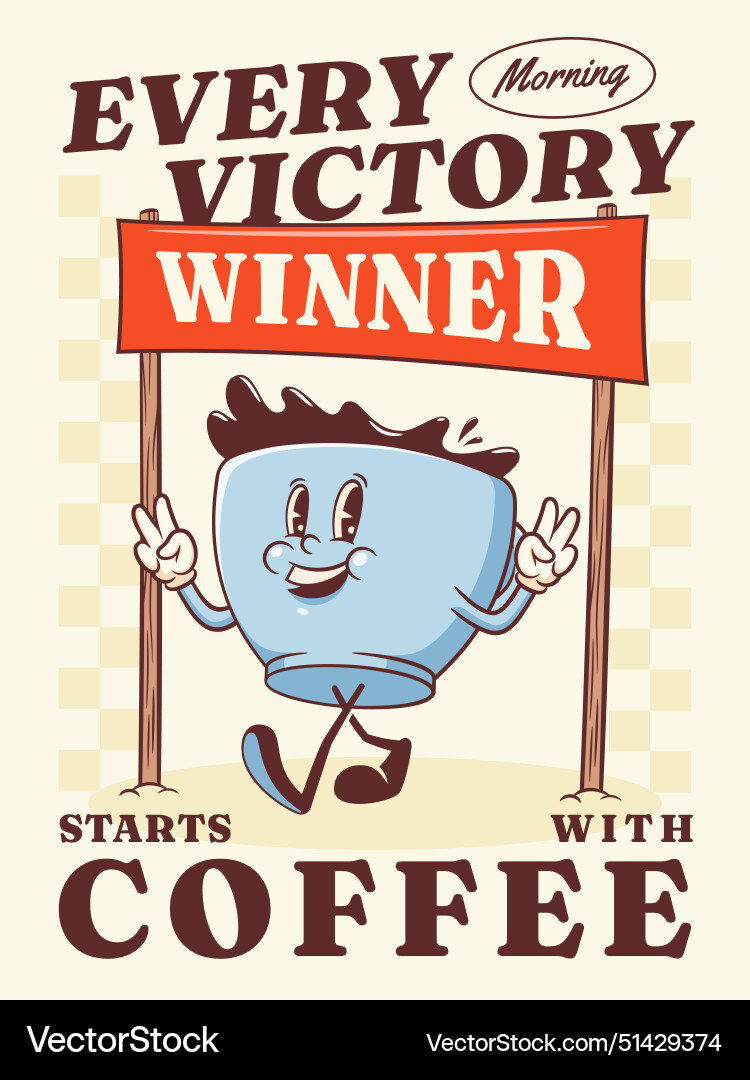 Groovy coffee mug retro character cartoon food Vector Image Groovy coffee mug retro character cartoon food Vector Image