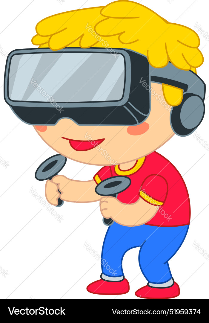 Happy cartoon boy enjoying a vr experience Vector Image