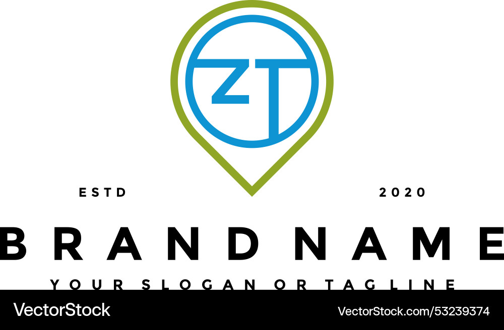 Letter zt pin logo design Royalty Free Vector Image