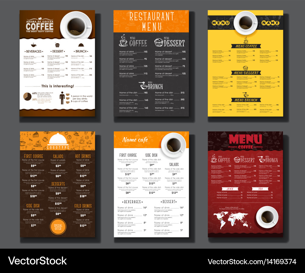Set a4 menu for cafes and restaurants Royalty Free Vector