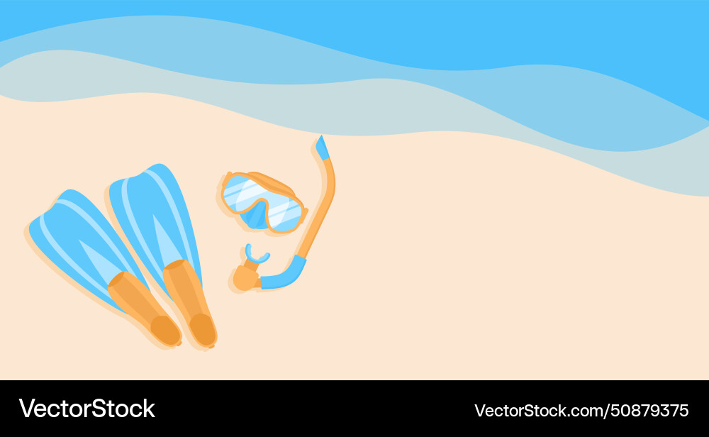 Diving flippers and mask with snorkel on sand Vector Image