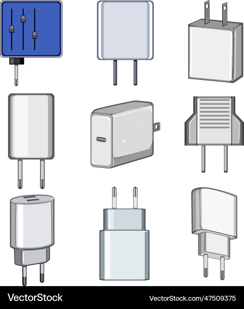 Power adapter set cartoon Royalty Free Vector Image