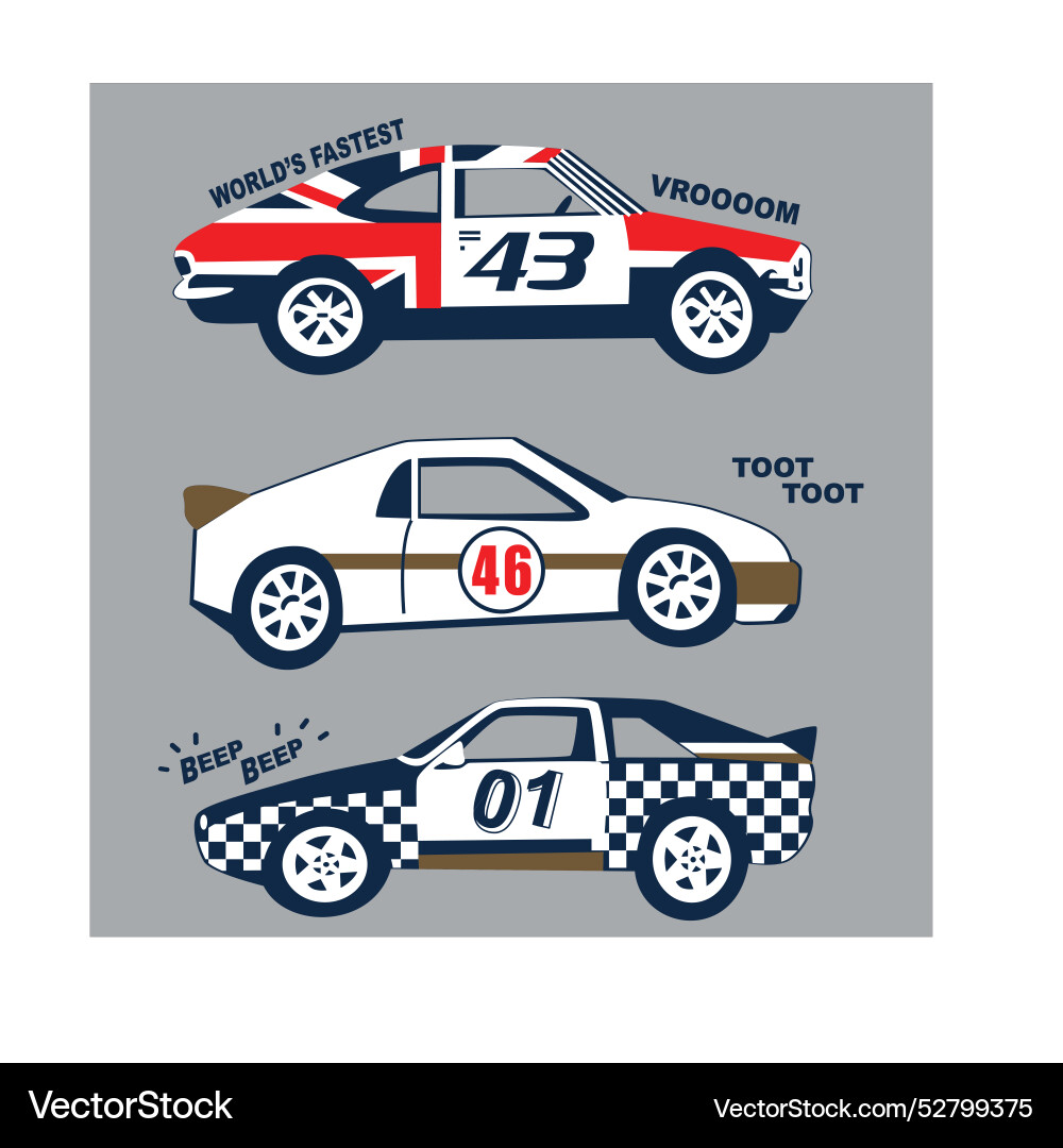 Vroom cars tour ride print art Royalty Free Vector Image