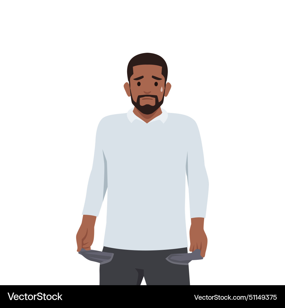 Young black man with no money man with pockets Vector Image