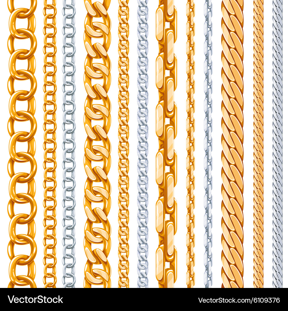 Gold and silver chains set Royalty Free Vector Image