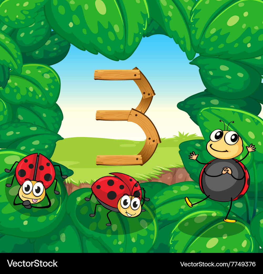 Number three with ladybugs smiling Royalty Free Vector Image