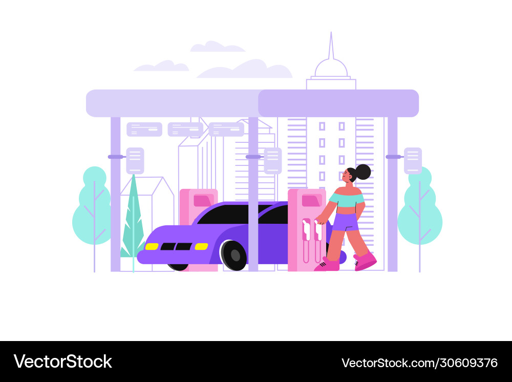 Woman gas station composition Royalty Free Vector Image